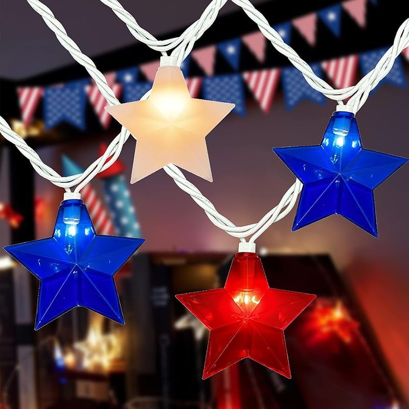 Red White and Blue Star Lights,8.5ft LED Waterproof 10 Star String ...