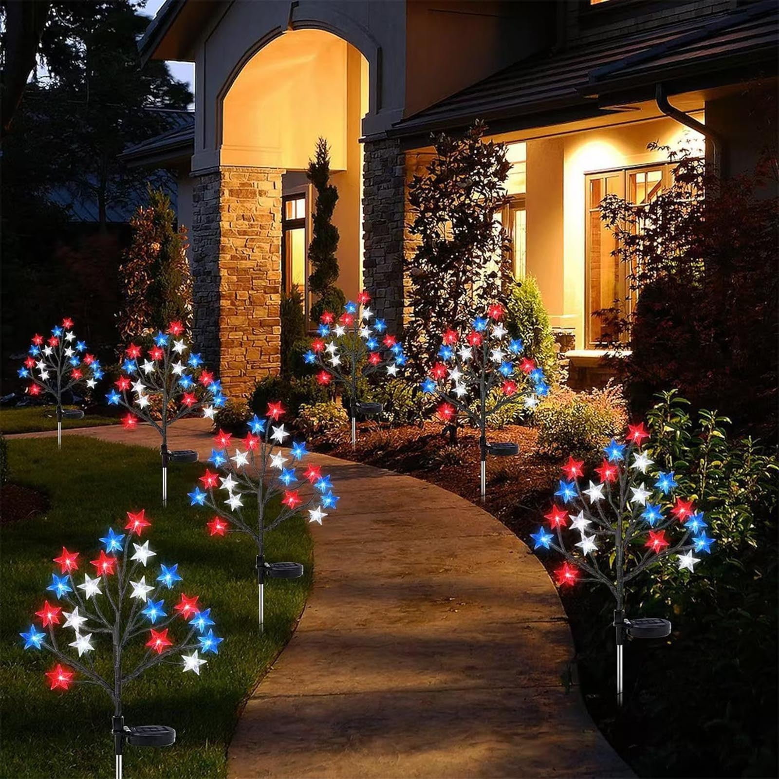 Red White Blue Star Stake Lights - Patriotic 5-Pointed Independence Day ...