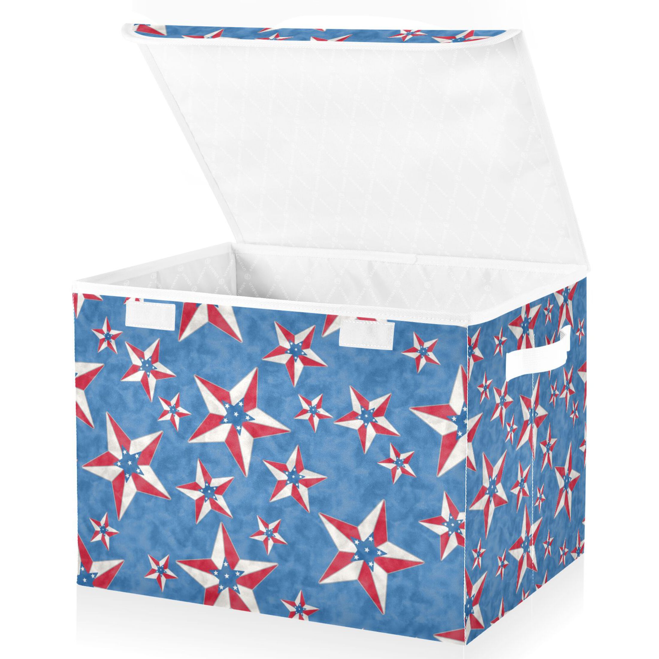 Red White Blue Star Stripes Large Lidded Storage Bin Foldable Storage ...