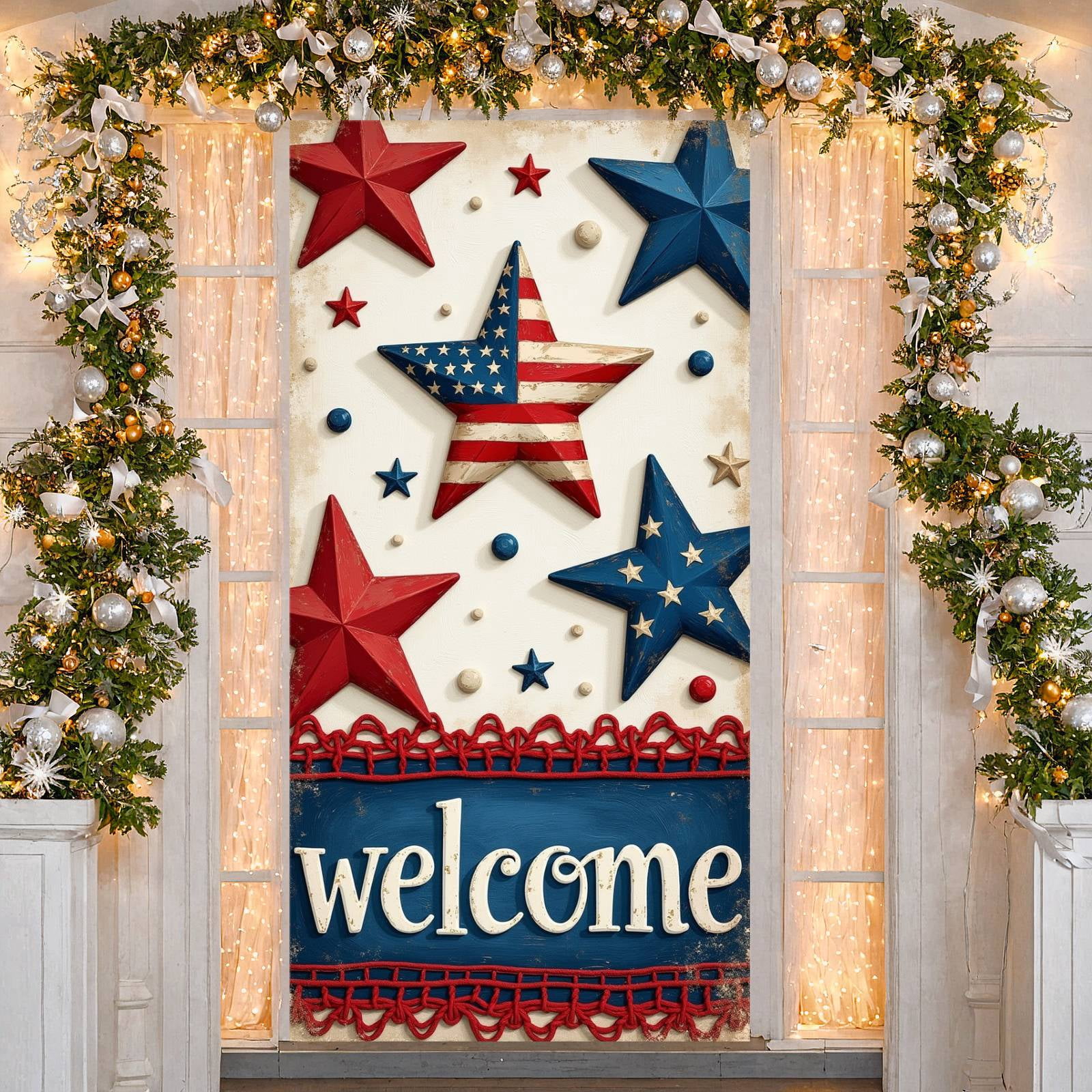 Red White Blue Welcome Banner 3D Star Patriotic Backdrop Vintage ...