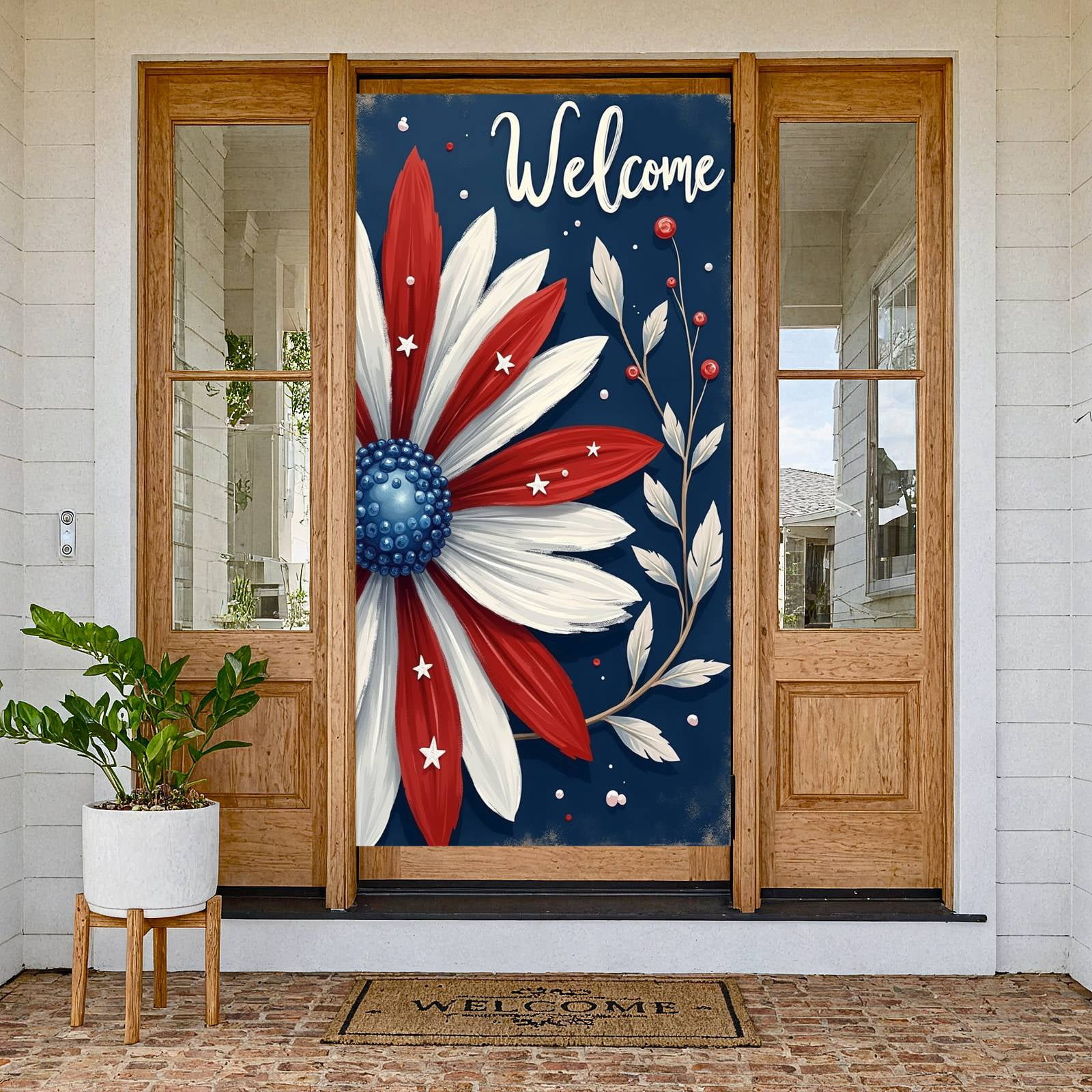 Red White Blue Welcome Banner Star Accented Patriotic Backdrop Navy ...