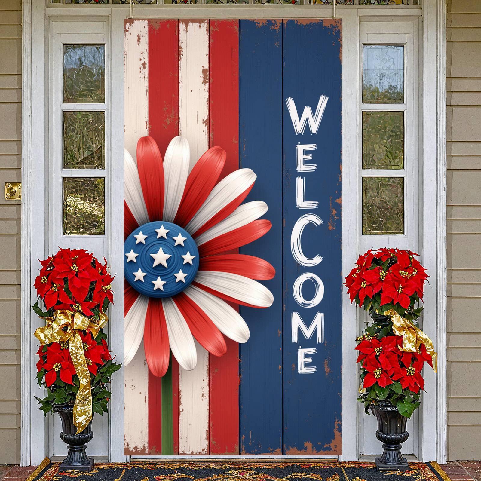 Red White Blue Welcome Banner Star Accented Patriotic Backdrop Navy ...