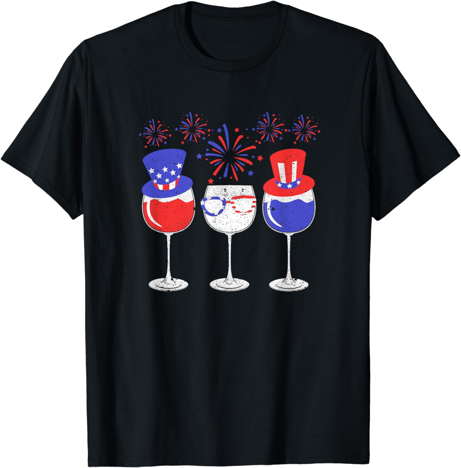Red White Blue Wine Glasses American Flag Happy 4th of July T-Shirt ...