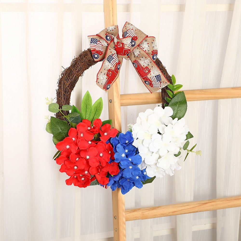 Red White & Blue Wreath - Patriotic Half Circle Door Hanging Decor for 4th of July, Memorial Day ...