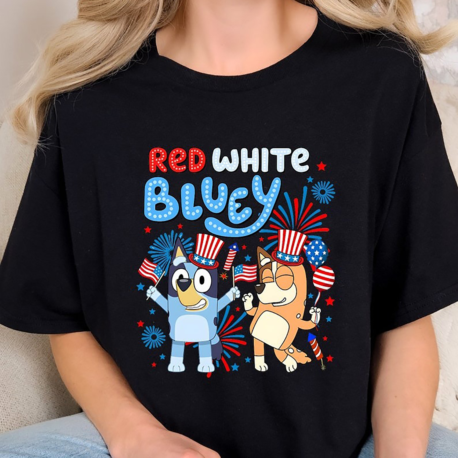 Red White Bluey 4th of July Comfort Colors Shirt, Bluey 4th of July ...