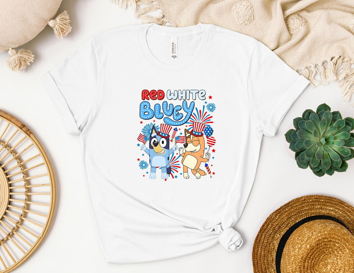 Red White Bluey WHITE Shirt, Bluey Fourth of July Shirt, Independence ...