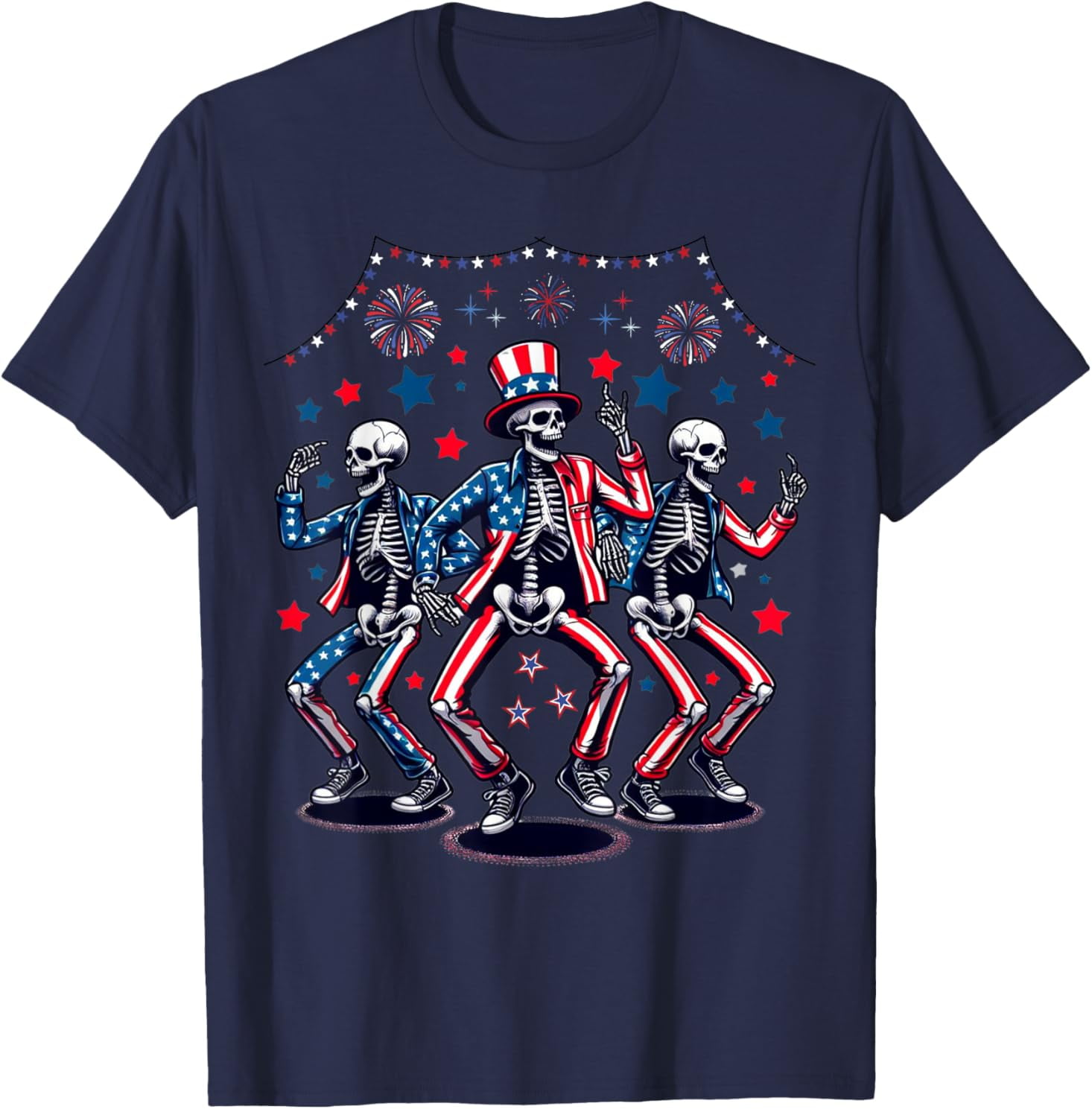 Red White & Bones – Funny Patriotic Skeleton Fireworks Independence Tee ...