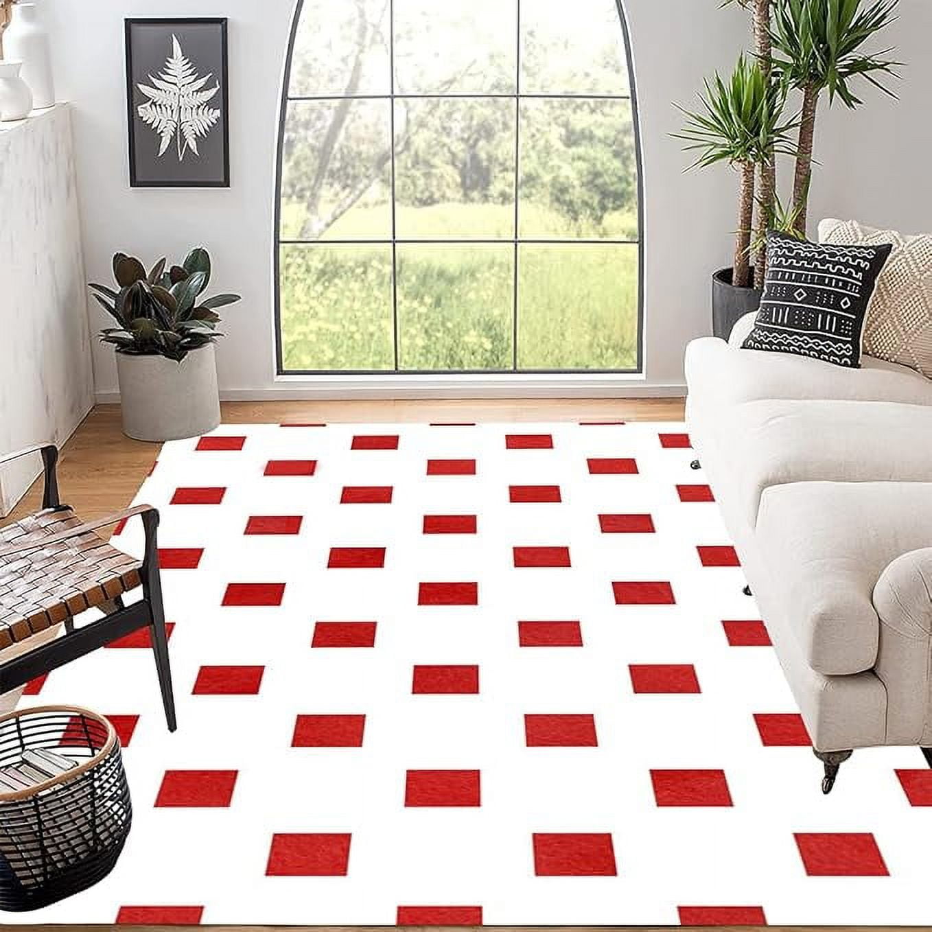 Red White Boxes Geometric Modern Area Rug Washable Soft Carpet For ...