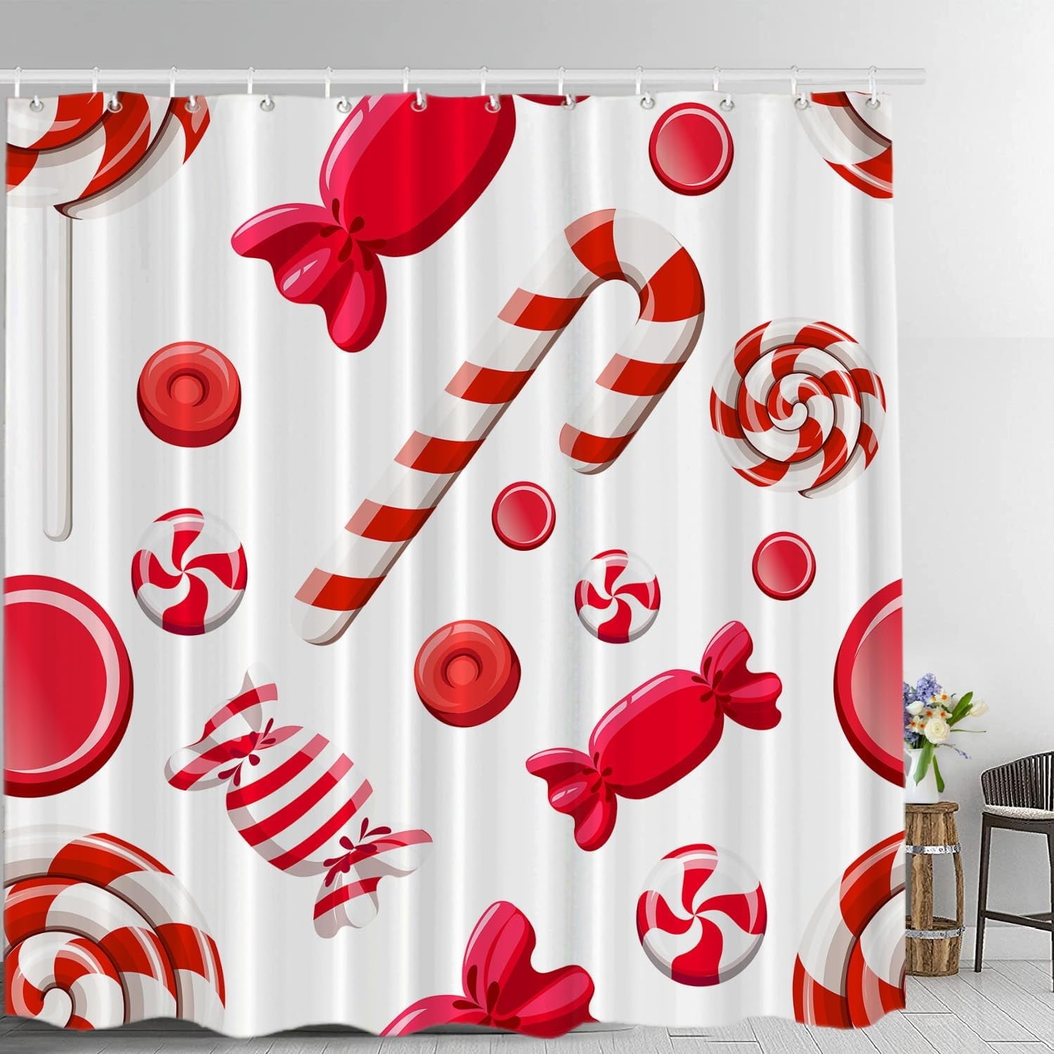 Red White Brown Christmas Decorative Shower Curtain, Red White Green ...