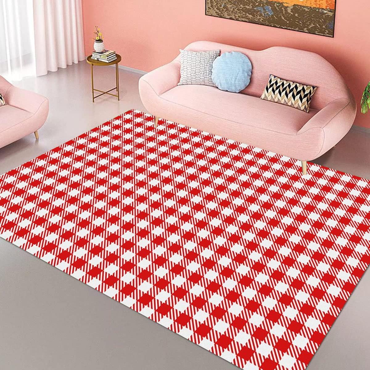 Red And White Buffalo Plaid Checkered Area Rug For Livingroom Modern ...