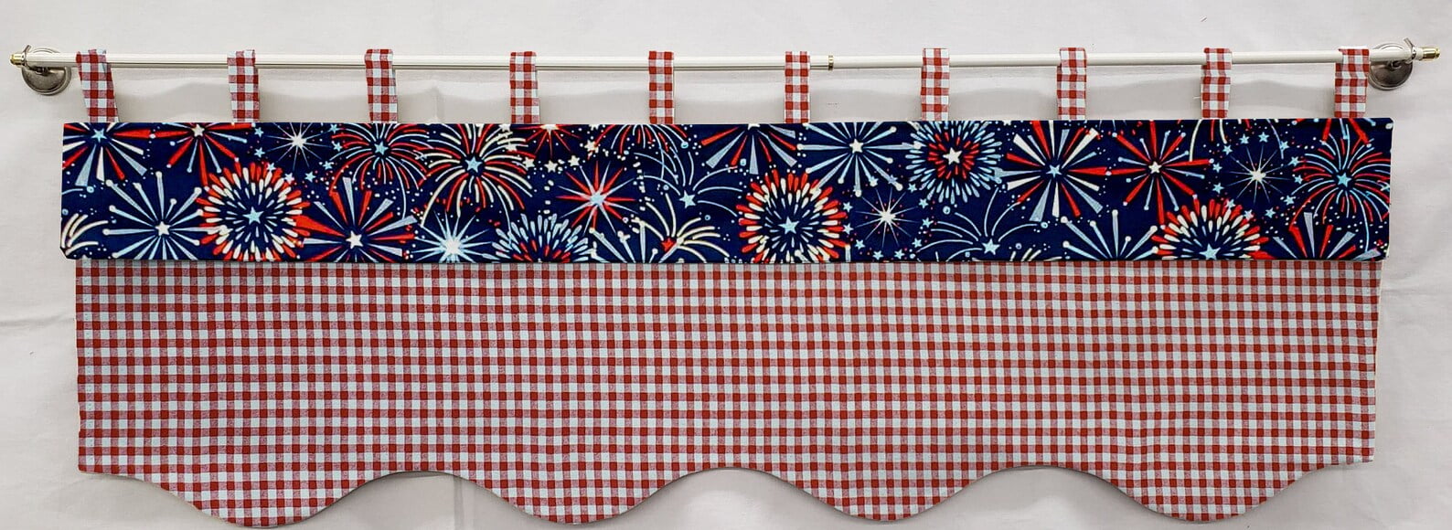 Red & White Checked Gingham Tab Top Valance with Accent Header ...