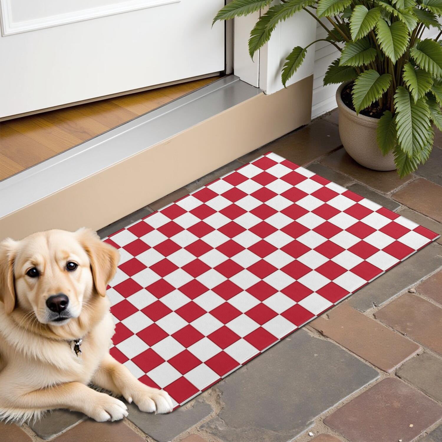 Red and White Checkered Pattern Door Rugs,Washable Non Slip Door Mats ...