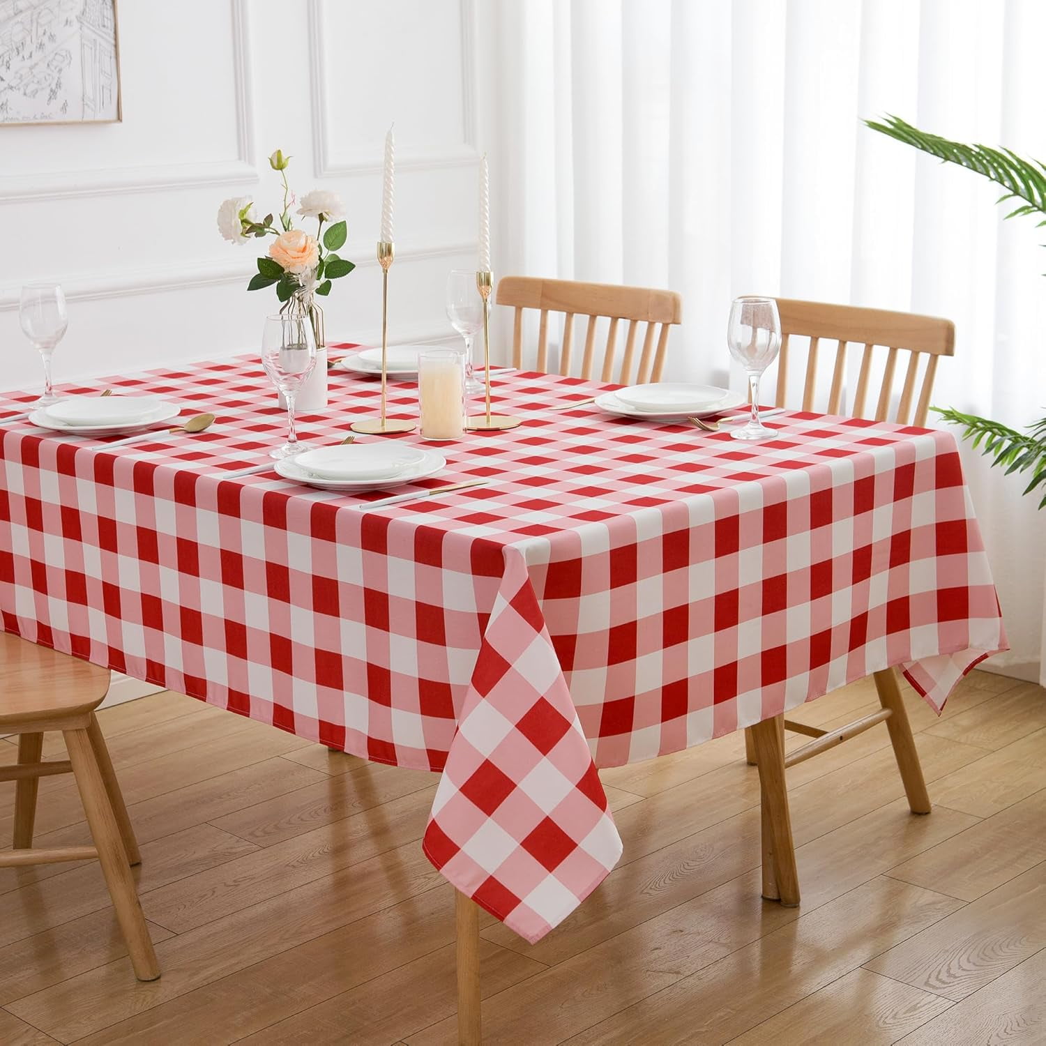 Red and White Checkered Tablecloth Rectangle Buffalo Plaid Gingham ...