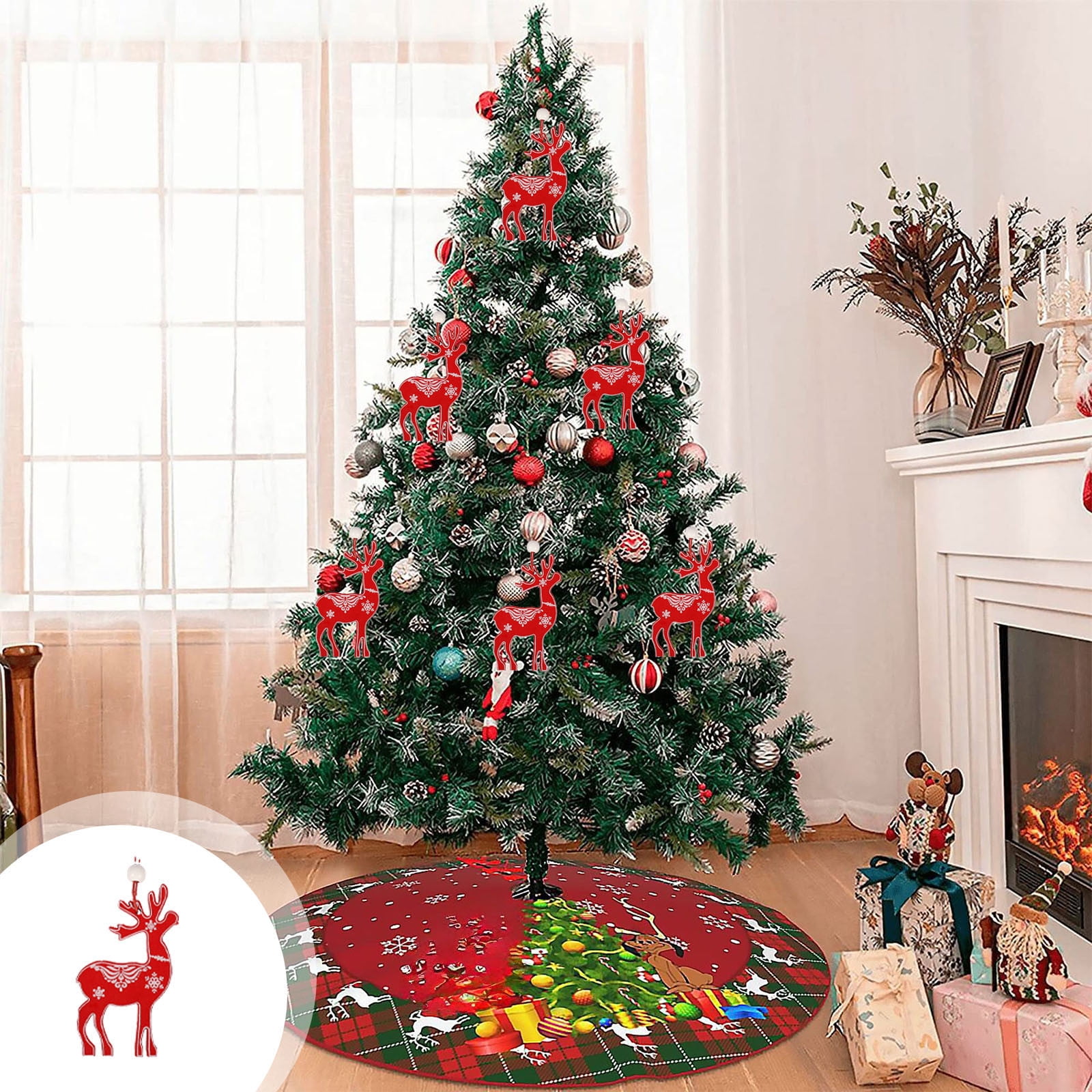 Red and White Christmas Tree Pendant Decors - 10 Wood Christmas Tree ...
