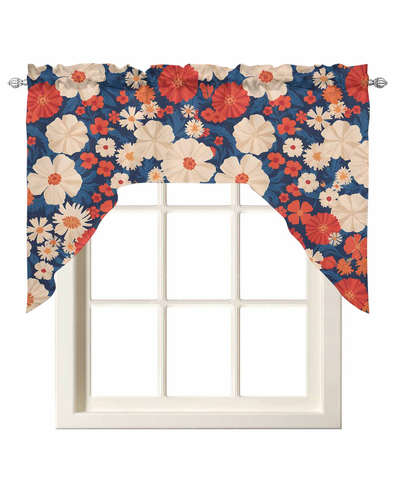 Red White Daisy Kitchen Curtains Swag Valance for Windows/Bathroom/Cafe ...