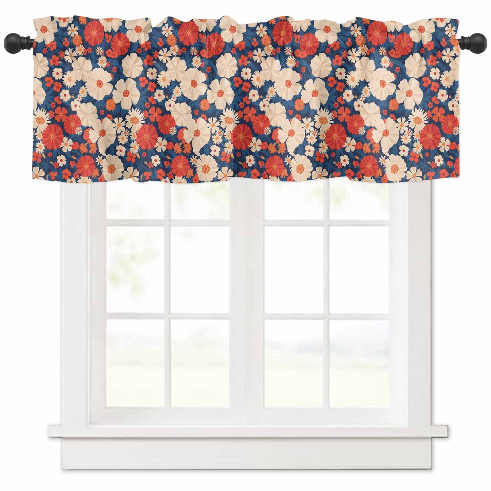 Red White Daisy Valances for Windows Farmhouse Kitchen Curtains ...