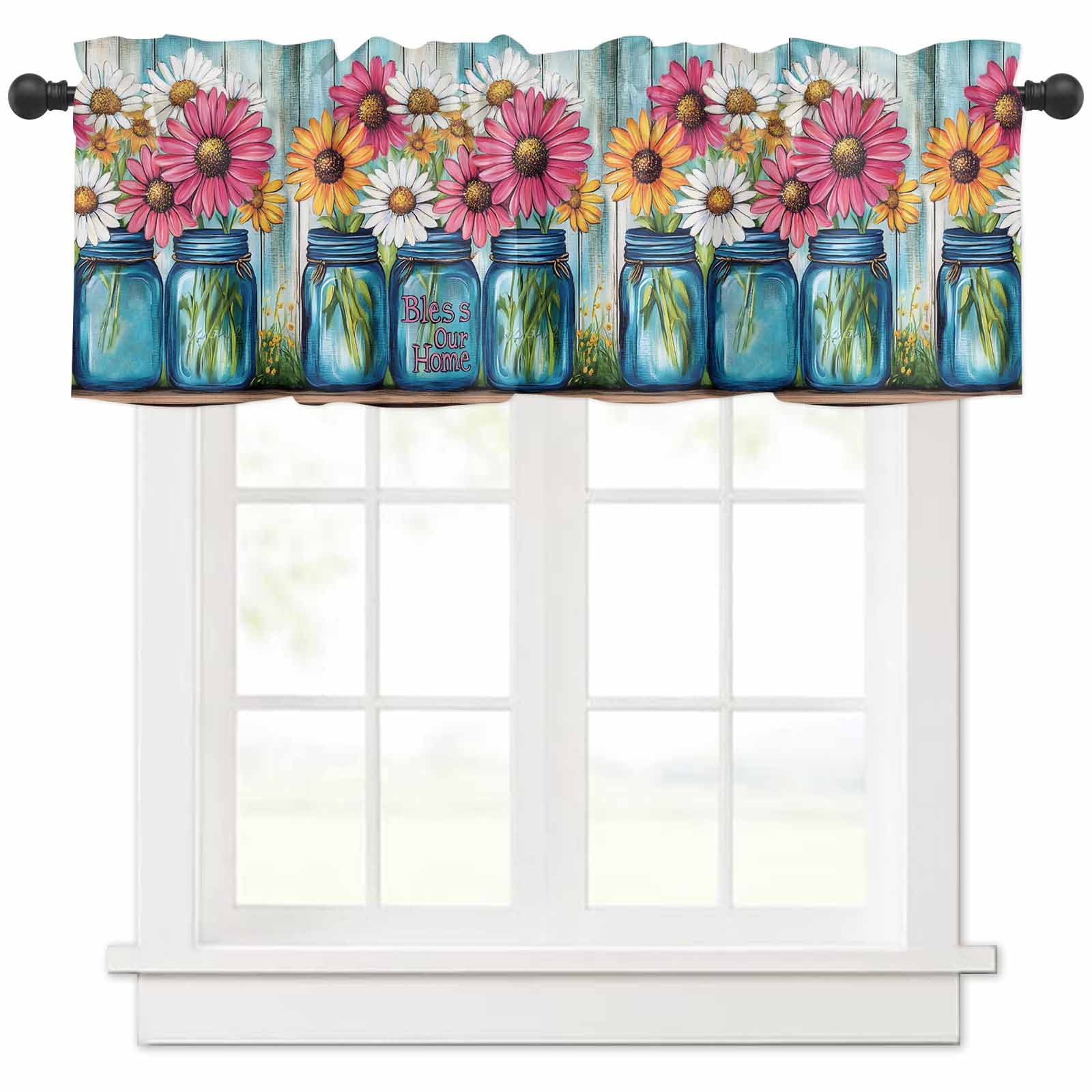 Red White Daisy Valances for Windows Farmhouse Kitchen Curtains ...