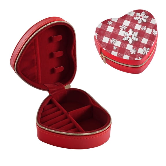 Red White Diagonal Plaids 3d Snowflakes Christmas PU Leather Heart ...