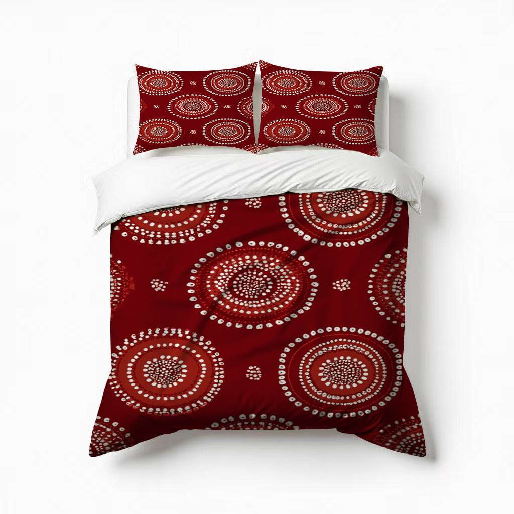 Red White Dotted Circle Pattern Bedding Set 3 Pcs Soft Microfiber Quilt ...