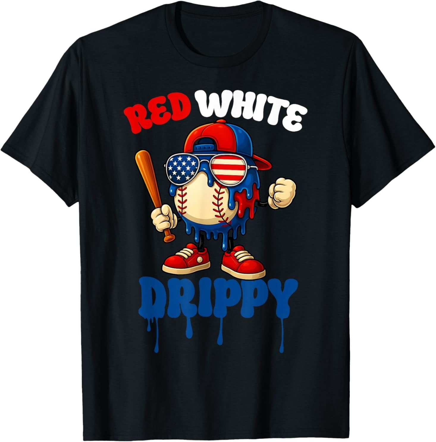 Red White & Drippy Tee – Baseball Ice Cream 4th of July Shirt - Walmart.com