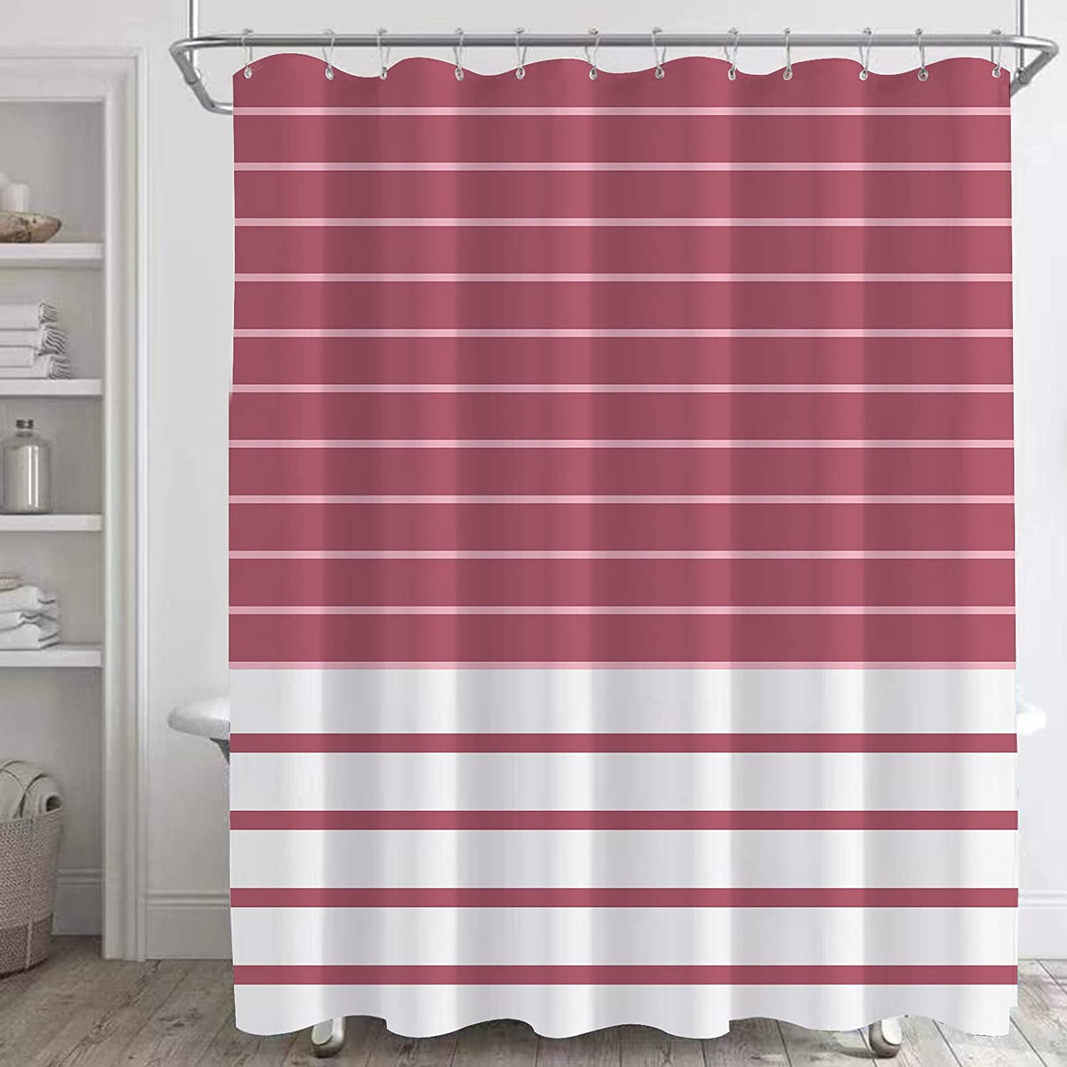Red and White Fabric Shower Curtain,Farmhouse Striped Bathroom Shower ...
