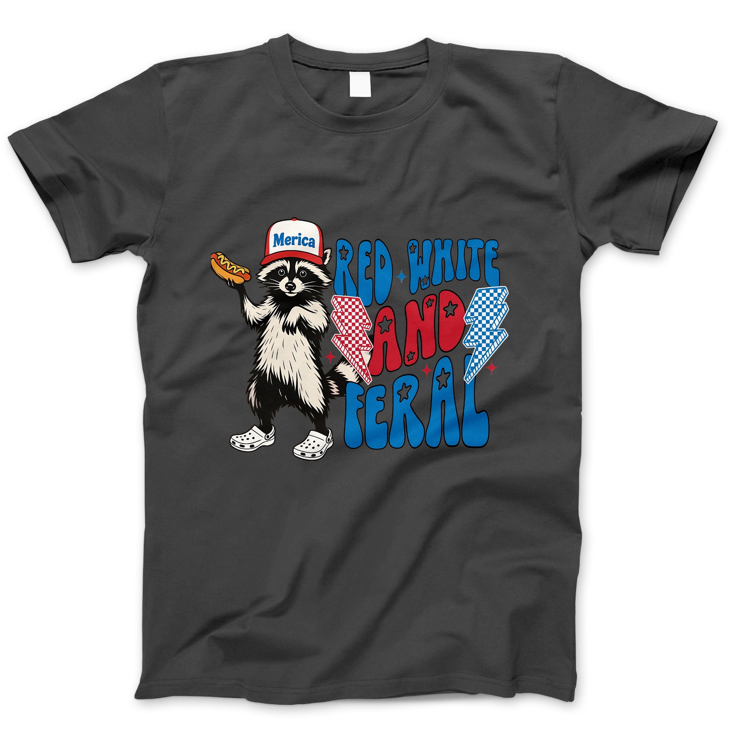 Red White and Feral Raccoon T-Shirt – Funny 4th of July Hot Dog Tee for ...