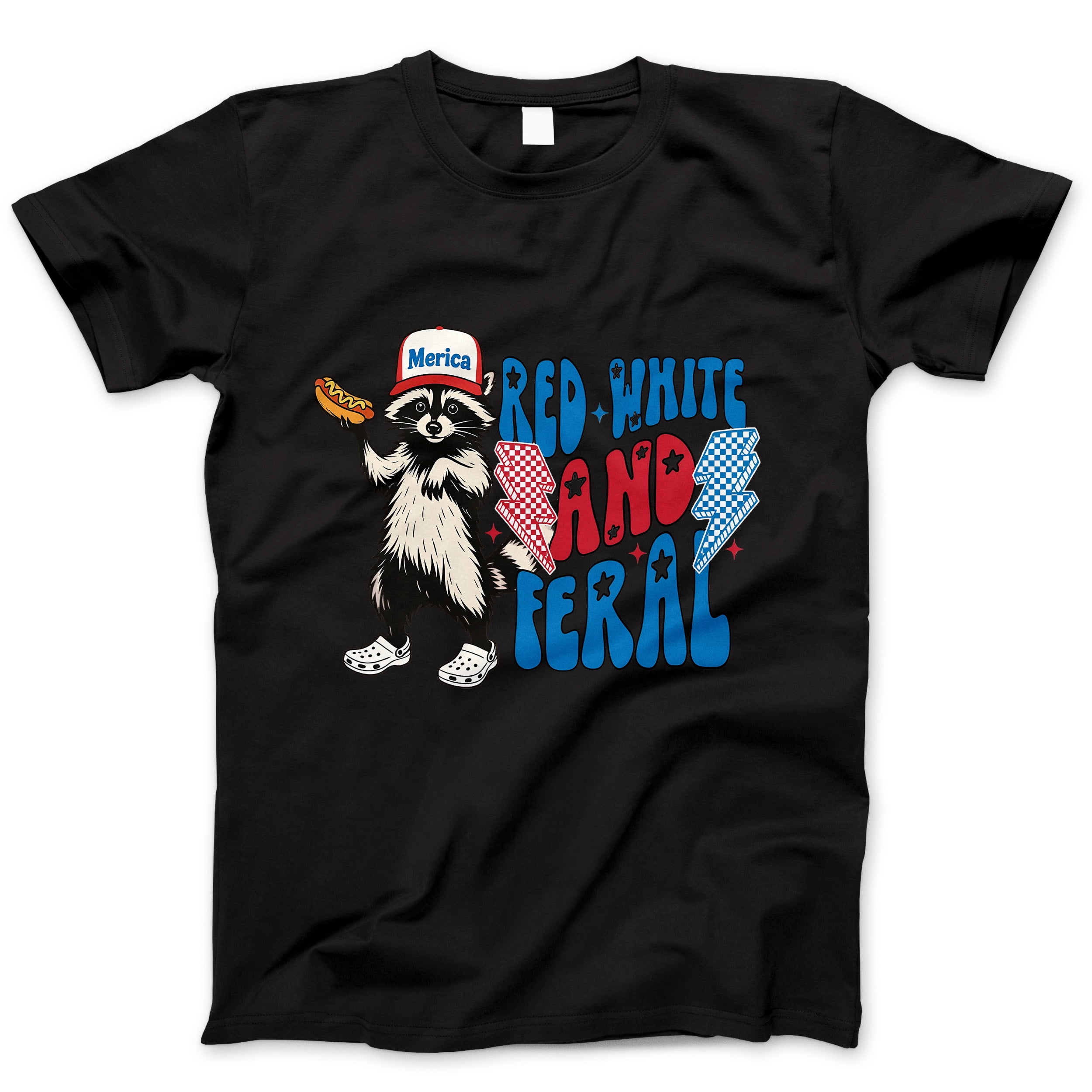 Red White and Feral Raccoon T-Shirt – Funny 4th of July Hot Dog Tee for ...