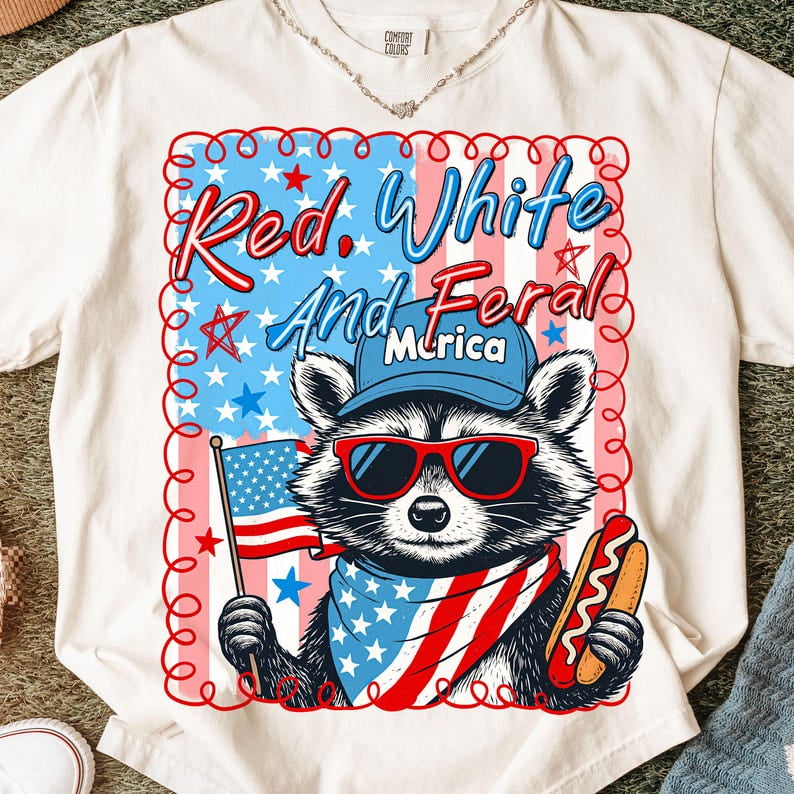 Red White And Feral T-shirt, Funny Raccoon T-shirt, Funny Patriotic T ...