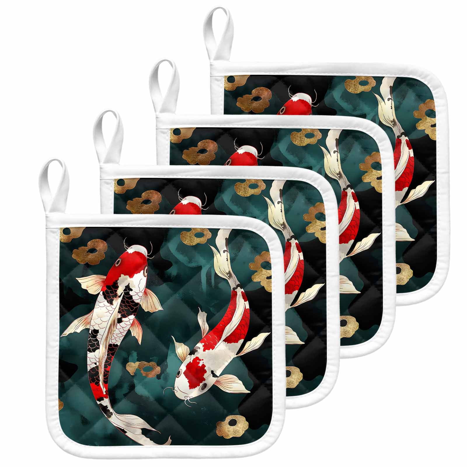 Red White Fish Pot Holders for Kitchen Heatproof Potholder, 4 Pack ...