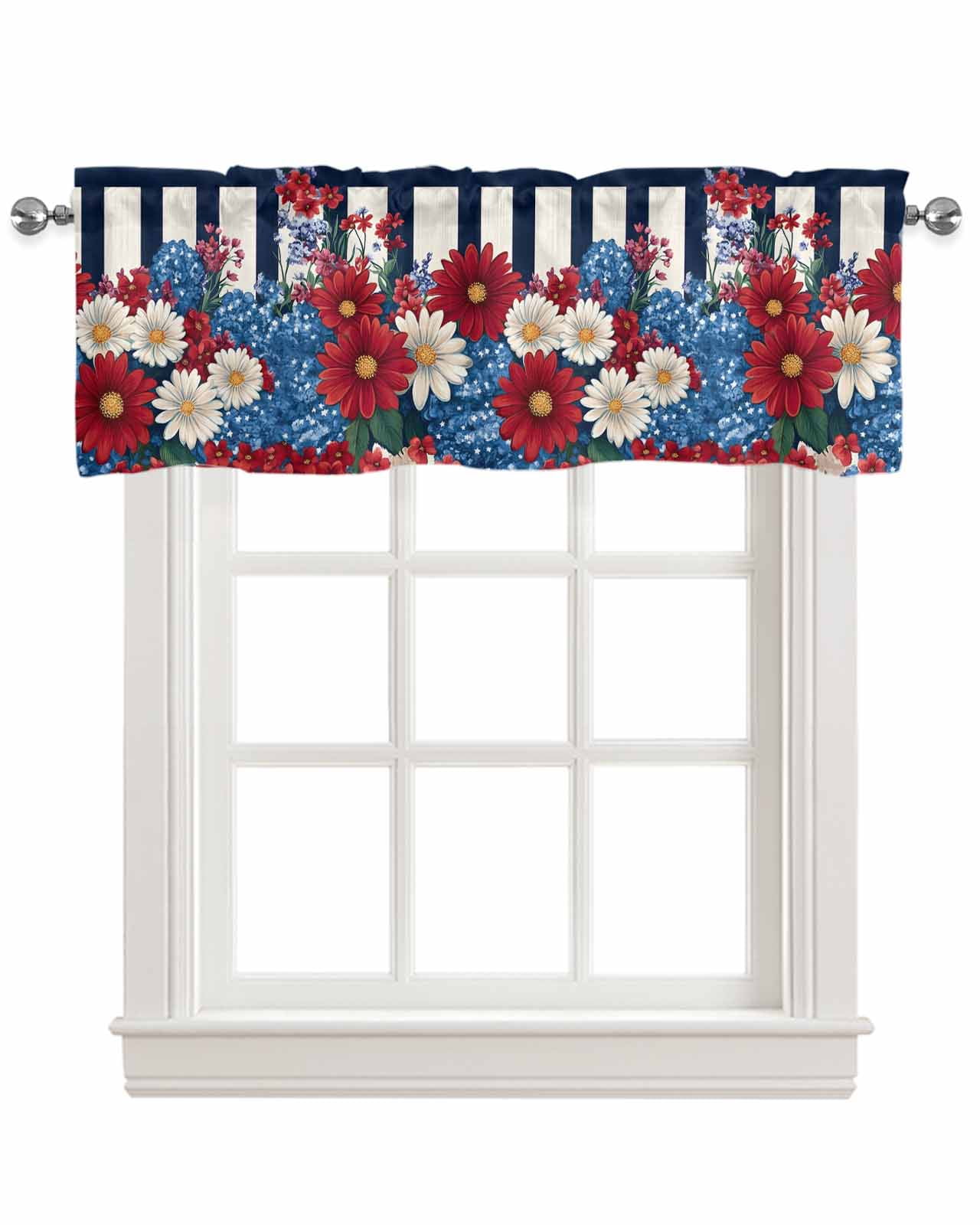 Red White Floral Kitchen Valances for Windows Farmhouse Linen Window ...