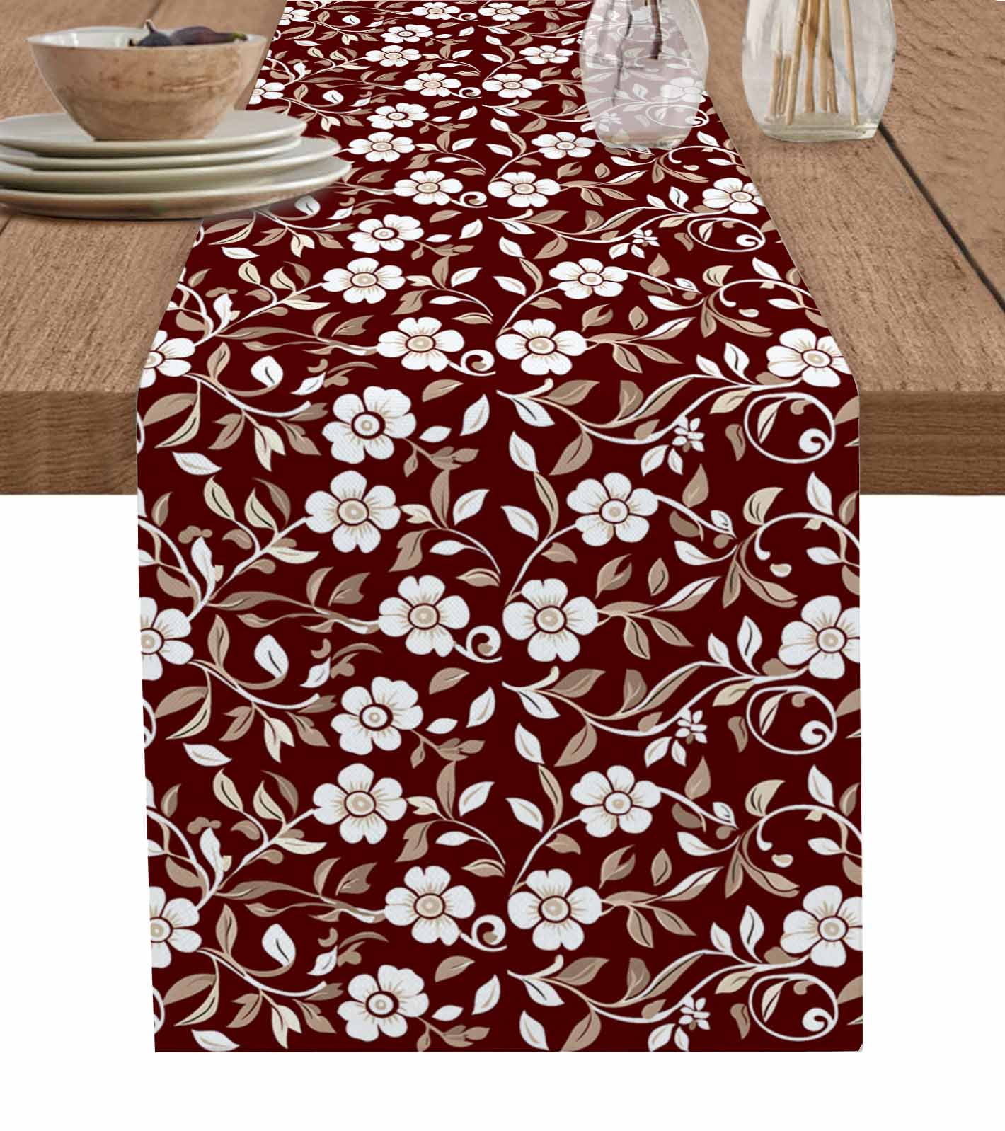 Red White Floral Table Runner 72 Inches, Farmhouse Retro Botanical ...