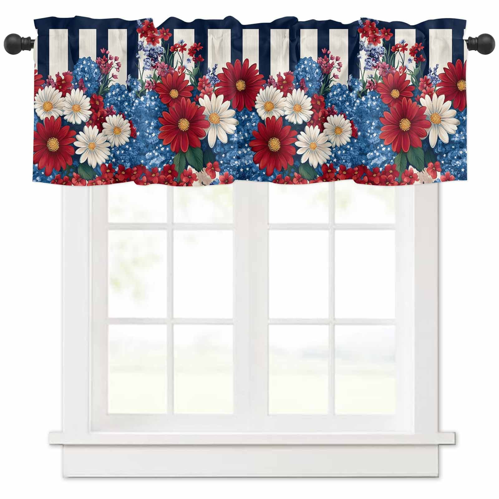 Red White Floral Valances for Windows Farmhouse Kitchen Curtains ...