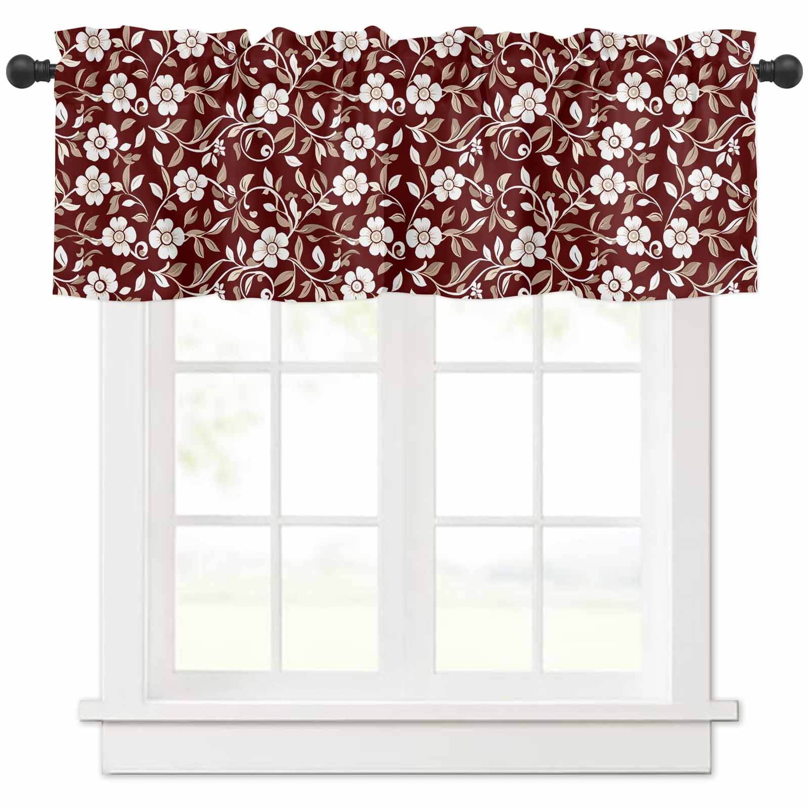 Red White Floral Valances for Windows Farmhouse Kitchen Curtains ...