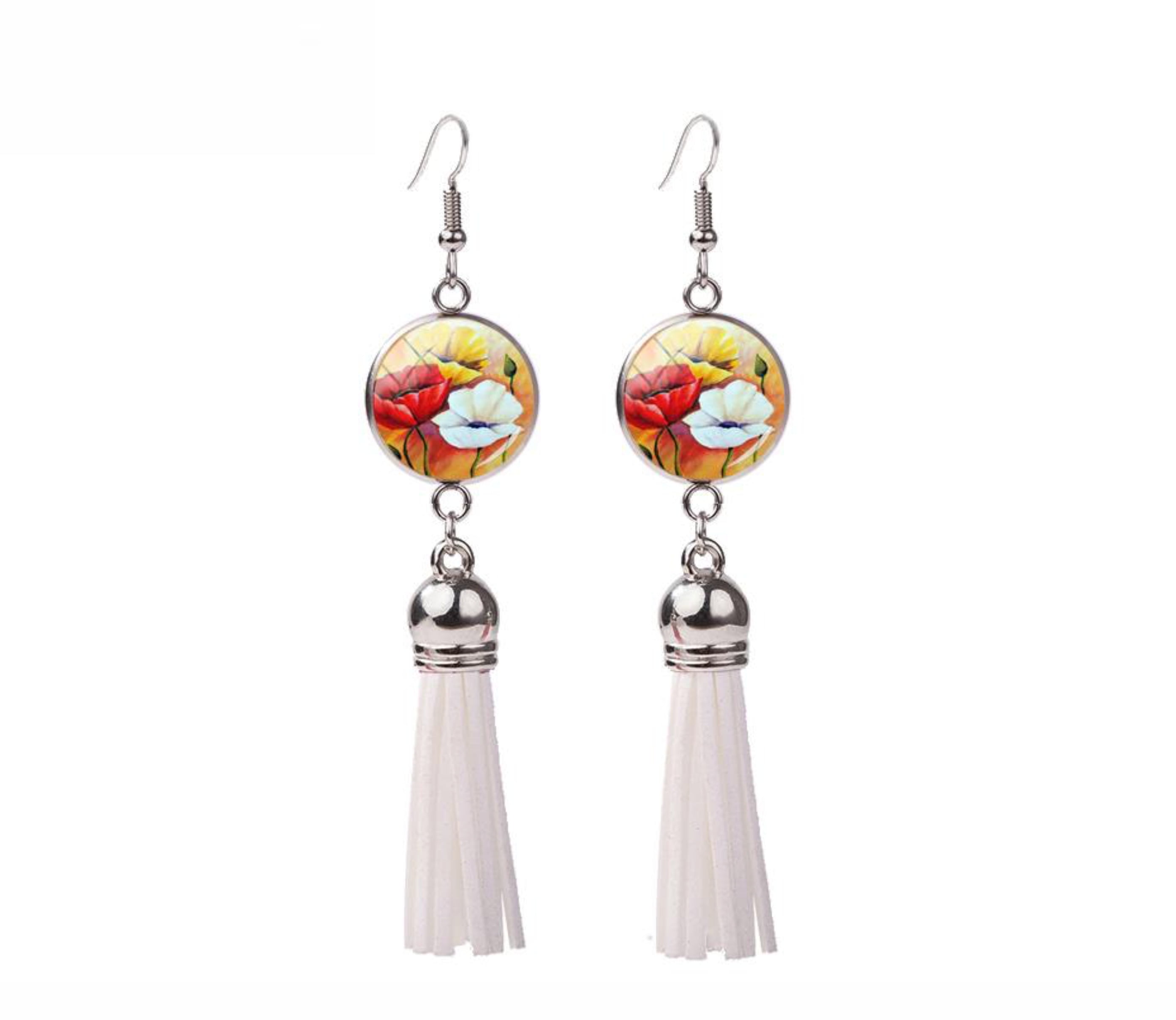 Red White Flower Earrings With White Tassel - Walmart.com