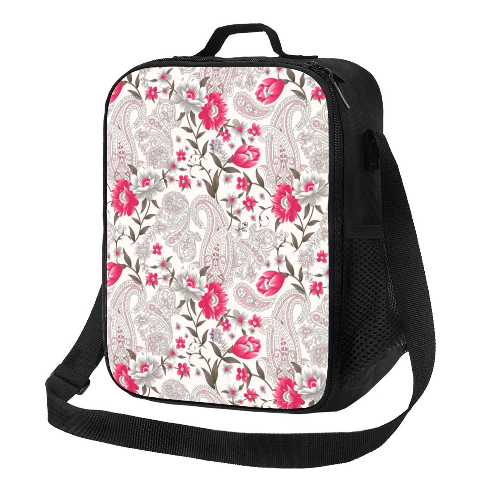 Red White Flowers Paisley Lunch Box for Women Men, Insulated Lunch with ...