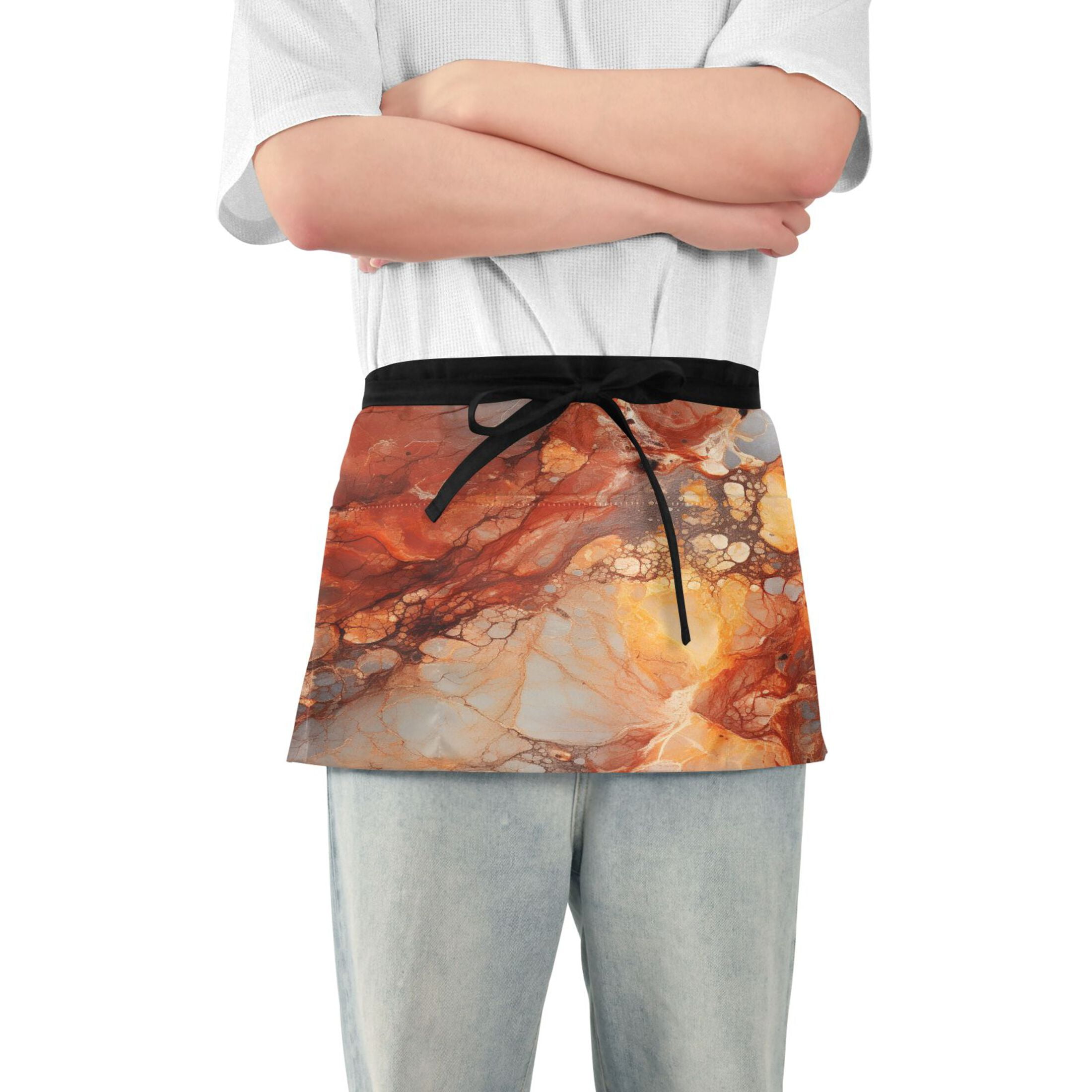 Red White Gold Marble Server Apron with 3 Pockets Waterproof Waitress ...