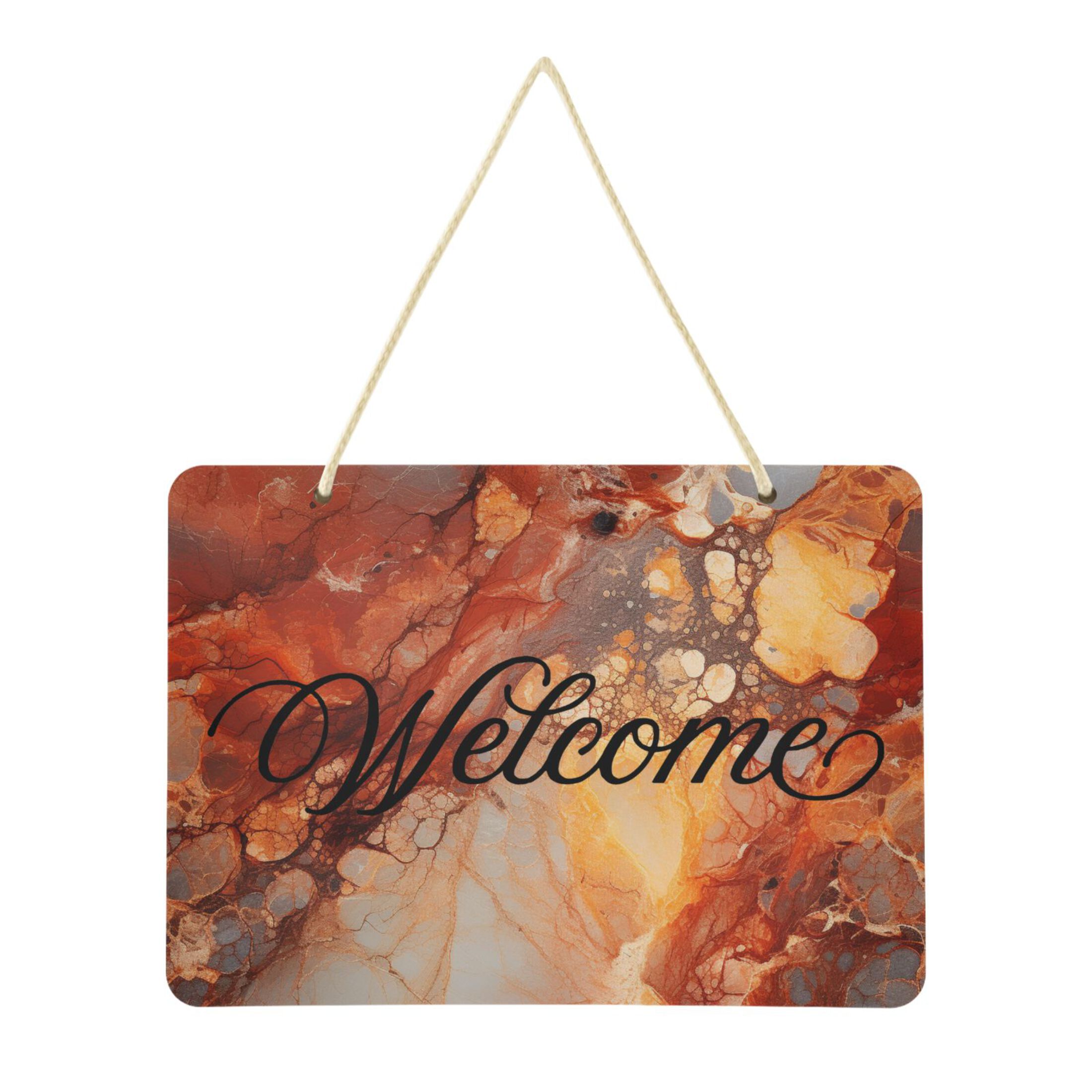 Red White Gold Marble Welcome Sign Front Door PVC 14x10 inch Hanger ...