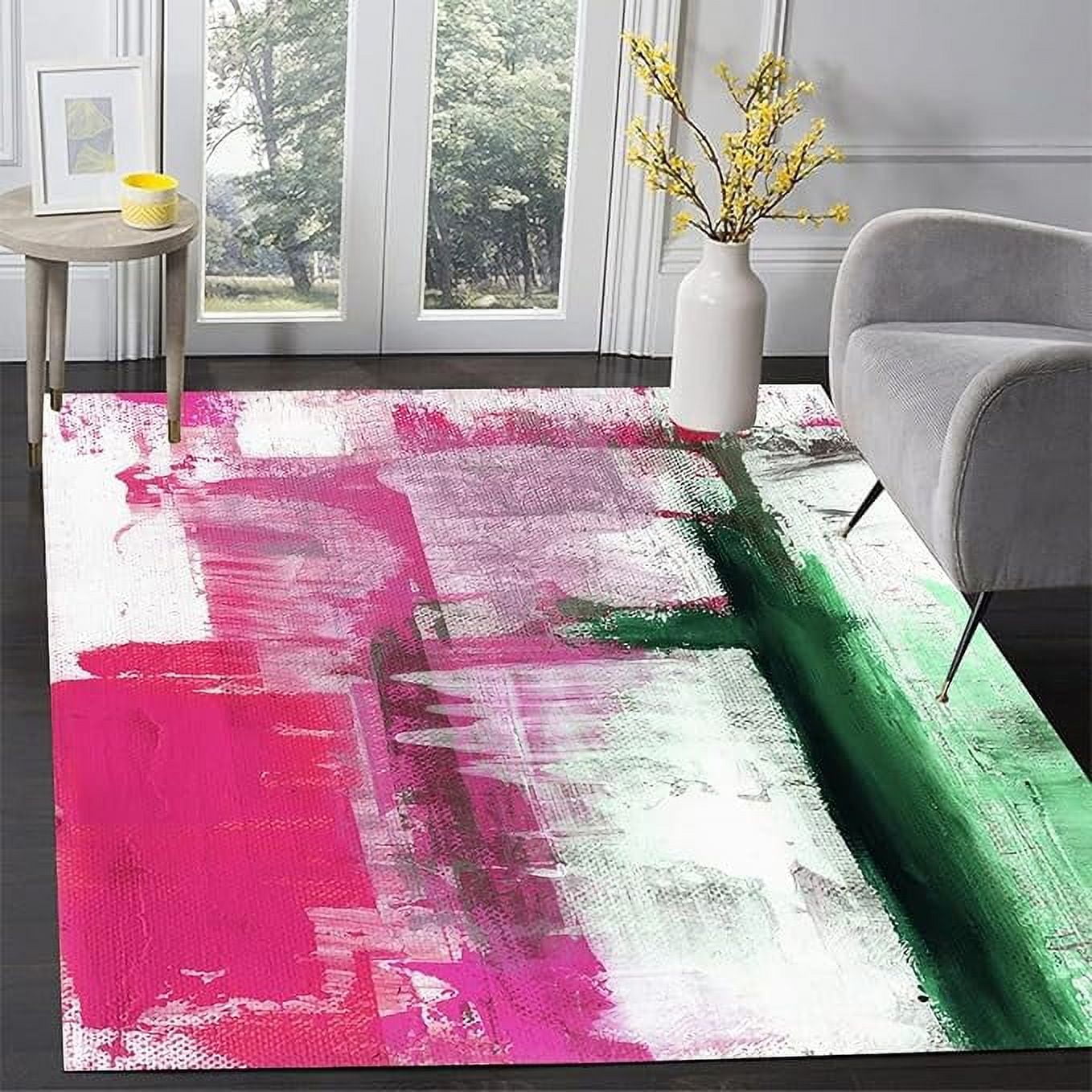 Red White Green Area Rugs, Modern Abstract Art Carpet, Soft Non-Skid ...