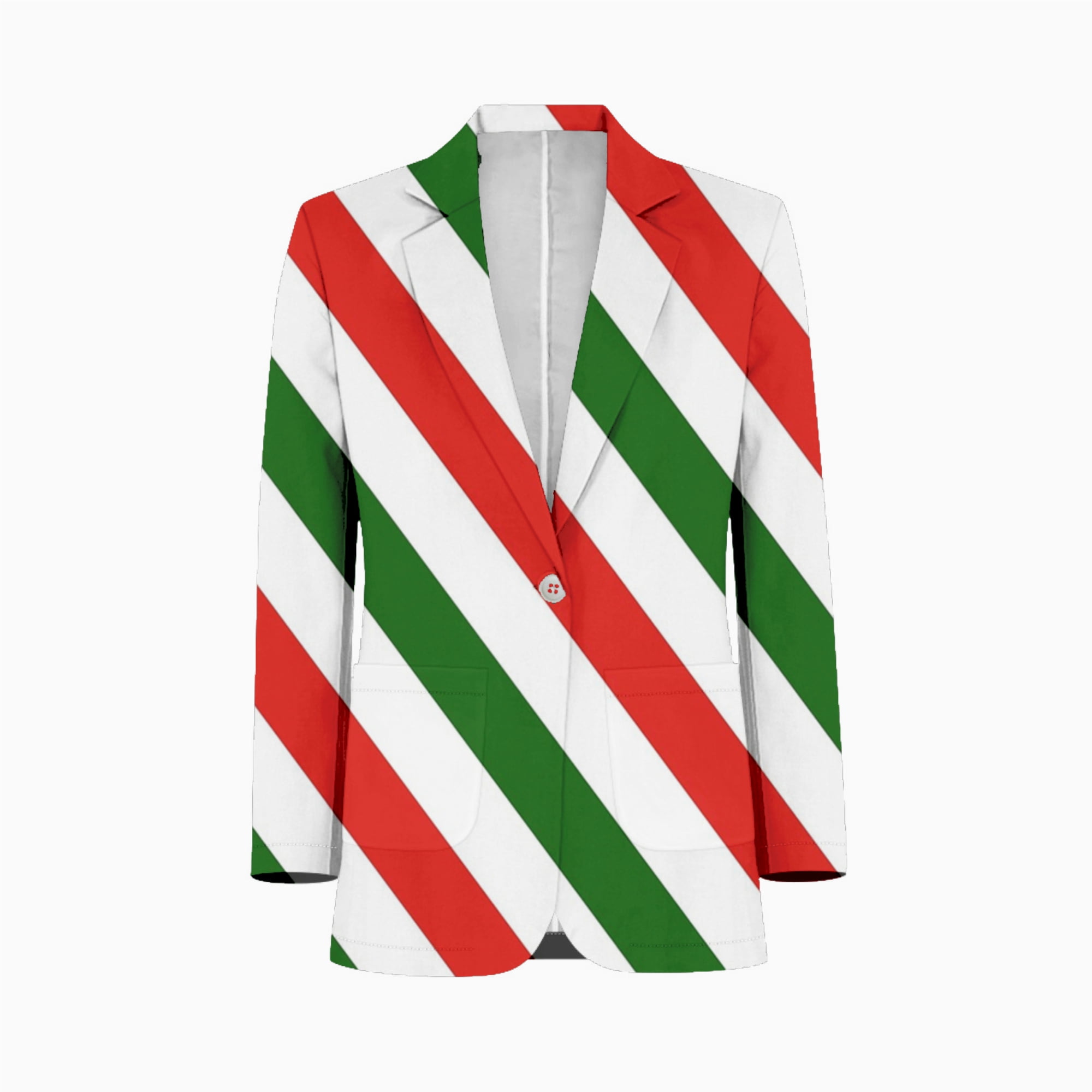 Red, White & Green Candy Cane Pattern Mens Suits Shawl Collar Slim Fit ...