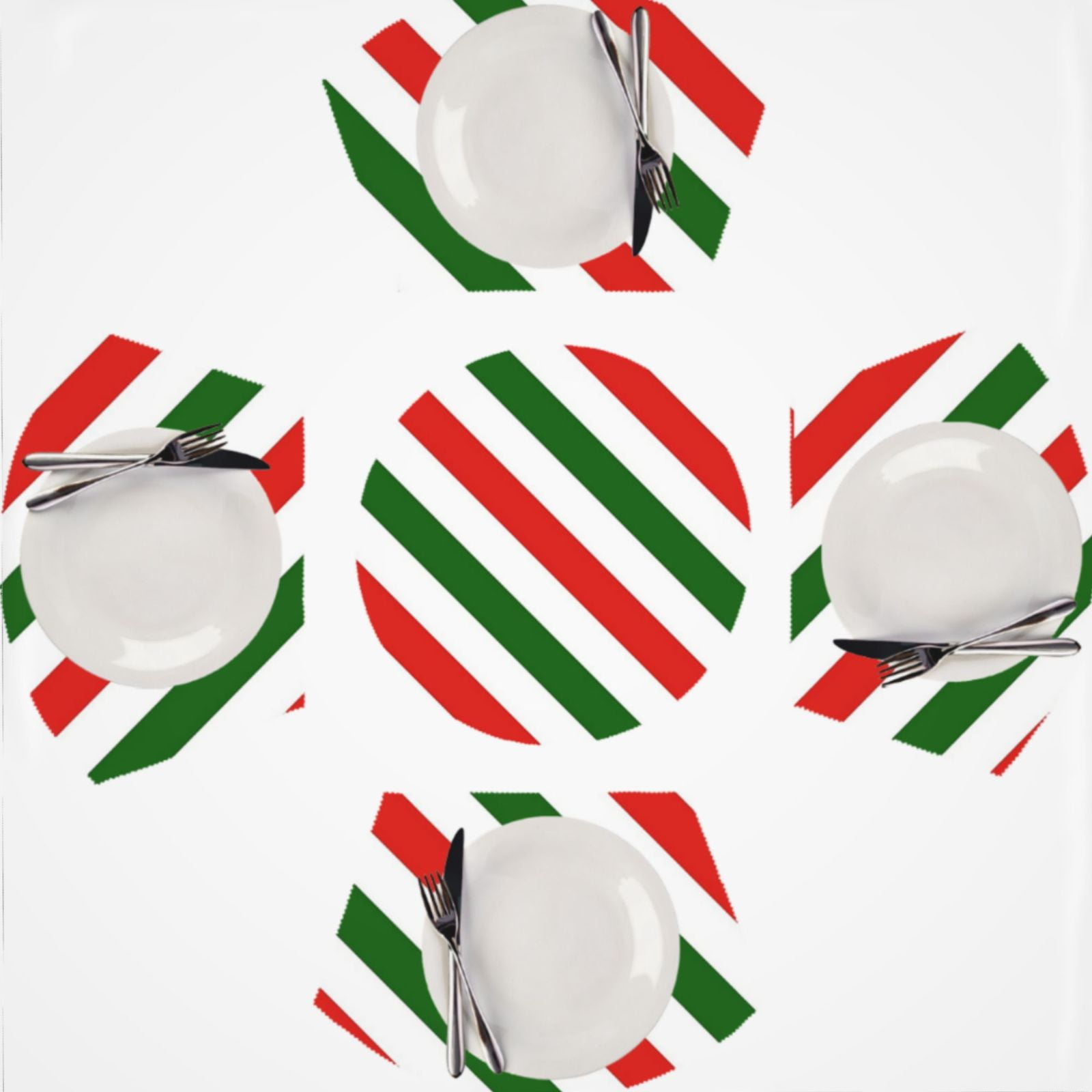 Red, White & Green Candy Cane Pattern Round Table Placemats Set Of 5 ...