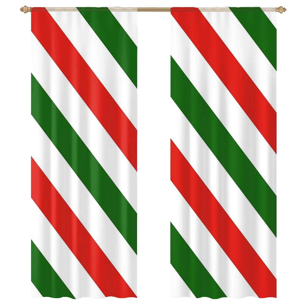 Red, White & Green Candy Cane Pattern Sheer Voile Curtain Window Tulle ...