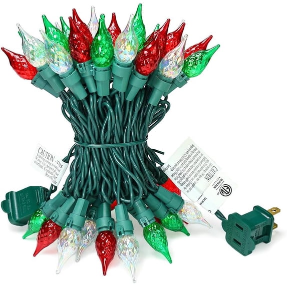 Red White and Green Christmas Lights C5 Glass 50 LED 13.5ft Plug in ...