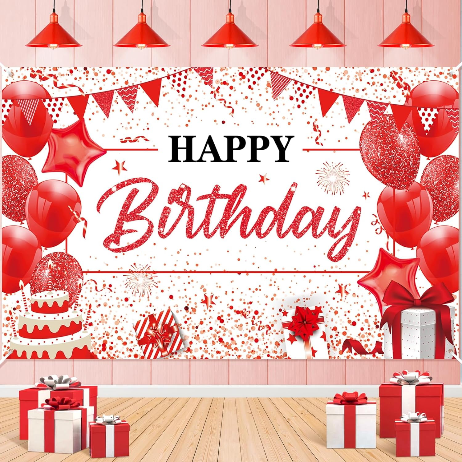 Red White Happy Birthday Banner Decorations Large Red Birthday Banner ...