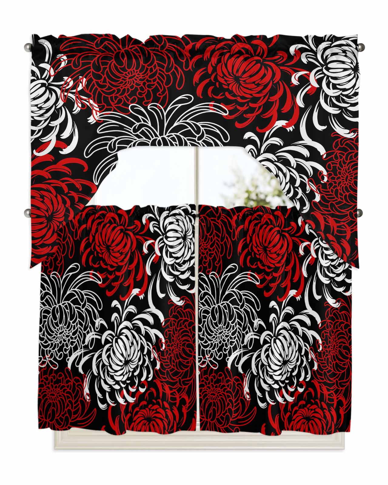 Red White Kitchen Curtains Swag Valance and Tier Curtains Set 36 Inch ...