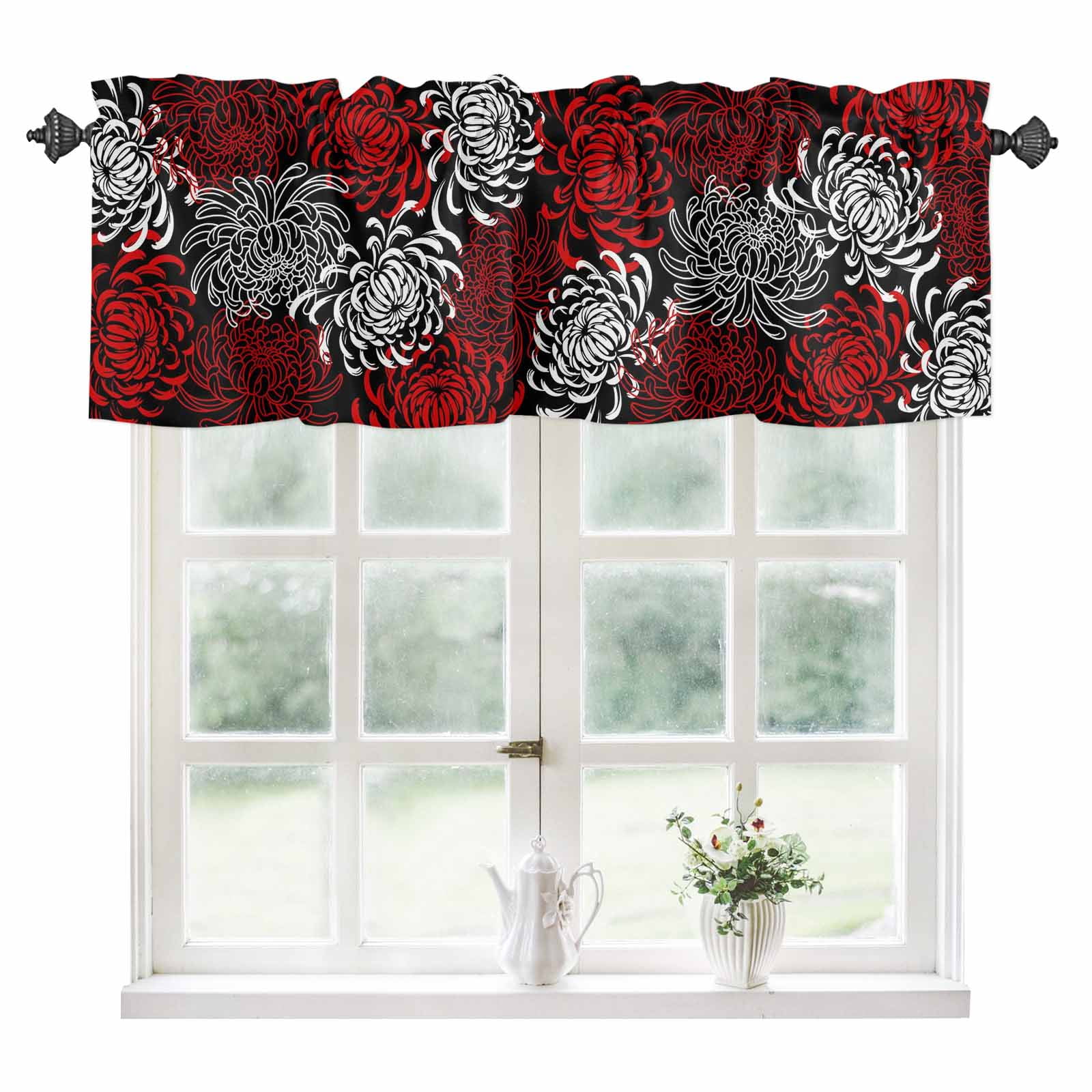 Red White Kitchen Valances for Windows 42x18 Inch Kitchen Curtains ...