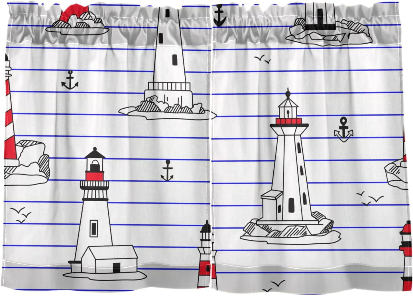 Red White Lighthouses Kitchen Curtains Bathroom Curtains Window Kitchen ...