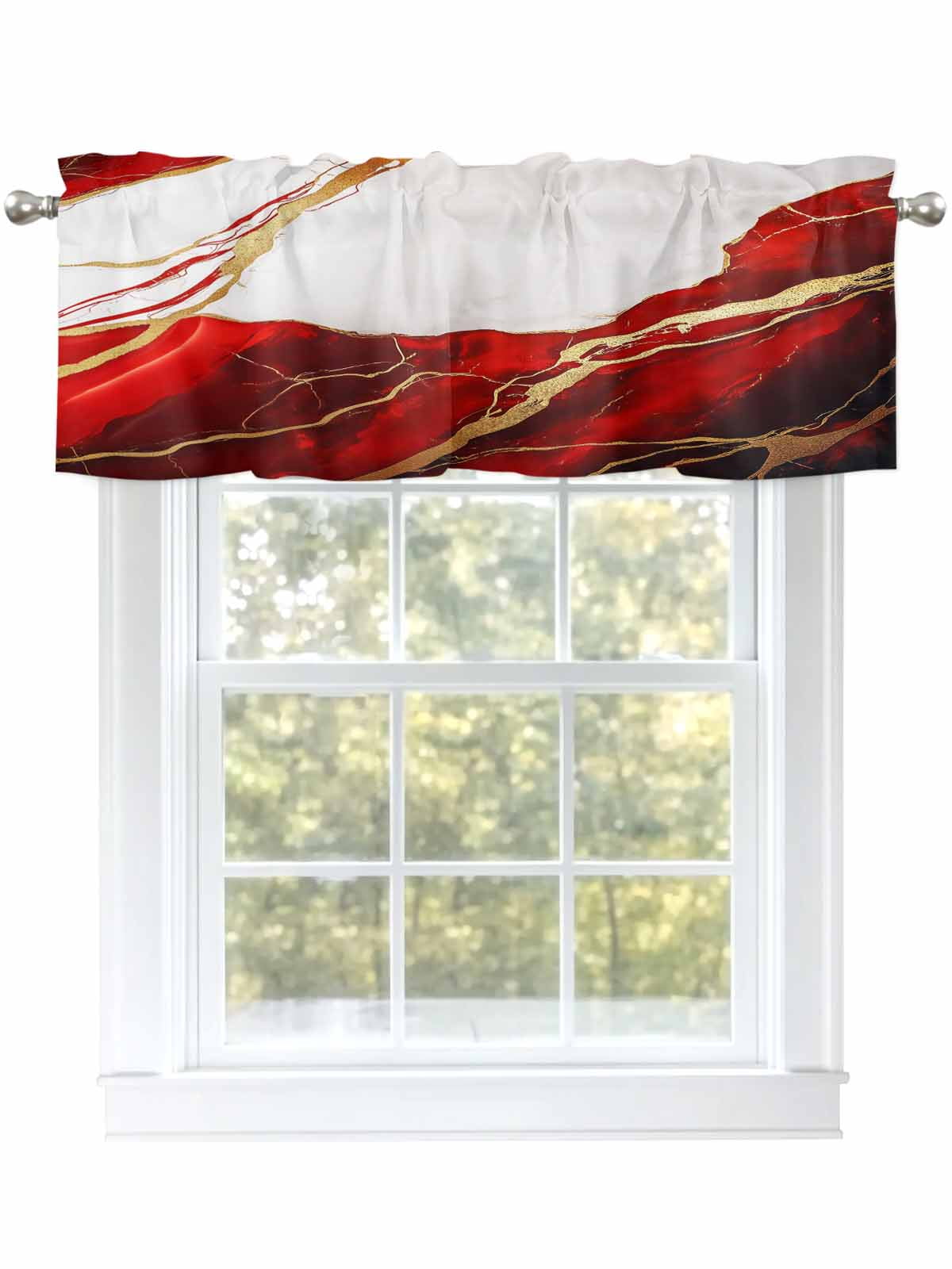 Red White Marble Curtain Valances for Window, Farmhouse Window Valance ...