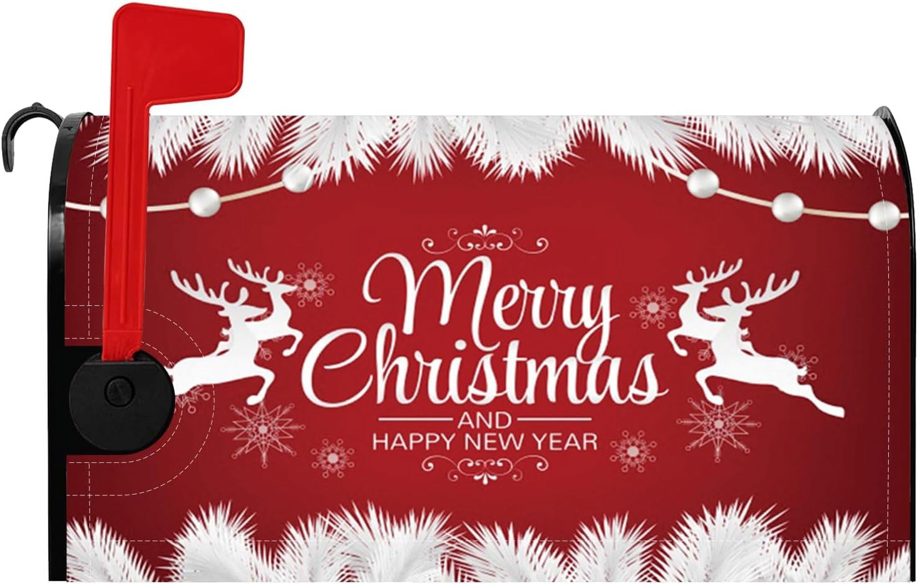Red and White Merry Christmas Mailbox Cover Happy New Year Elk ...