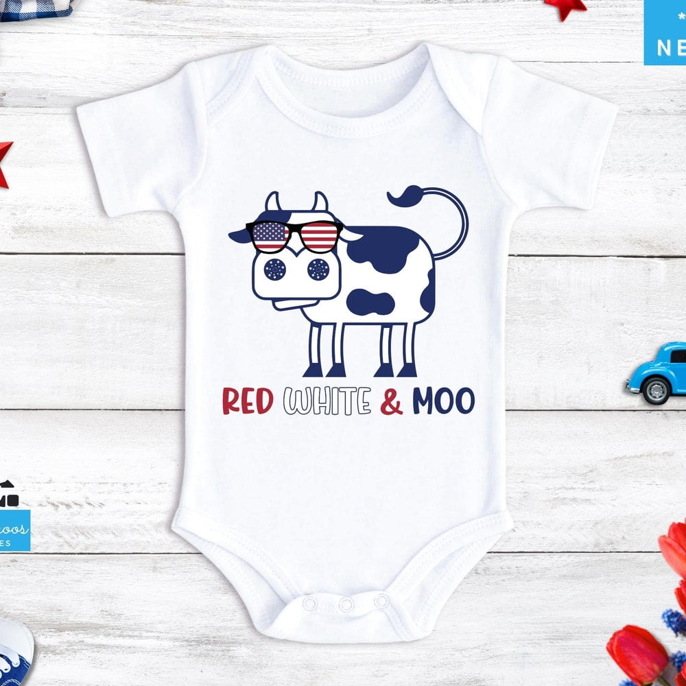 Red White And Moo Cool Cow 4Th Of July Onesie, Independence Day Baby ...