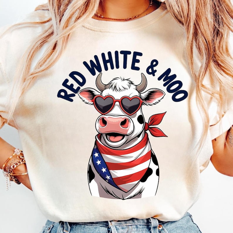 Red White Moo T-shirt, 4th July Shirt, American Animals, Cow Shirt ...